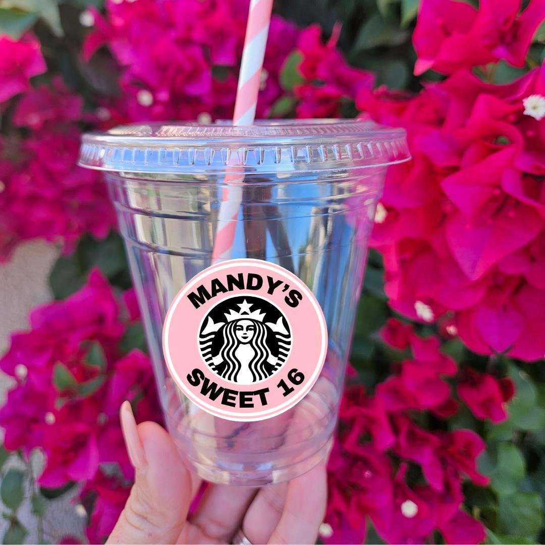 Personalize Pink Coffee Birthday Sticker Labels-pink Sweet 16 Coffee ...