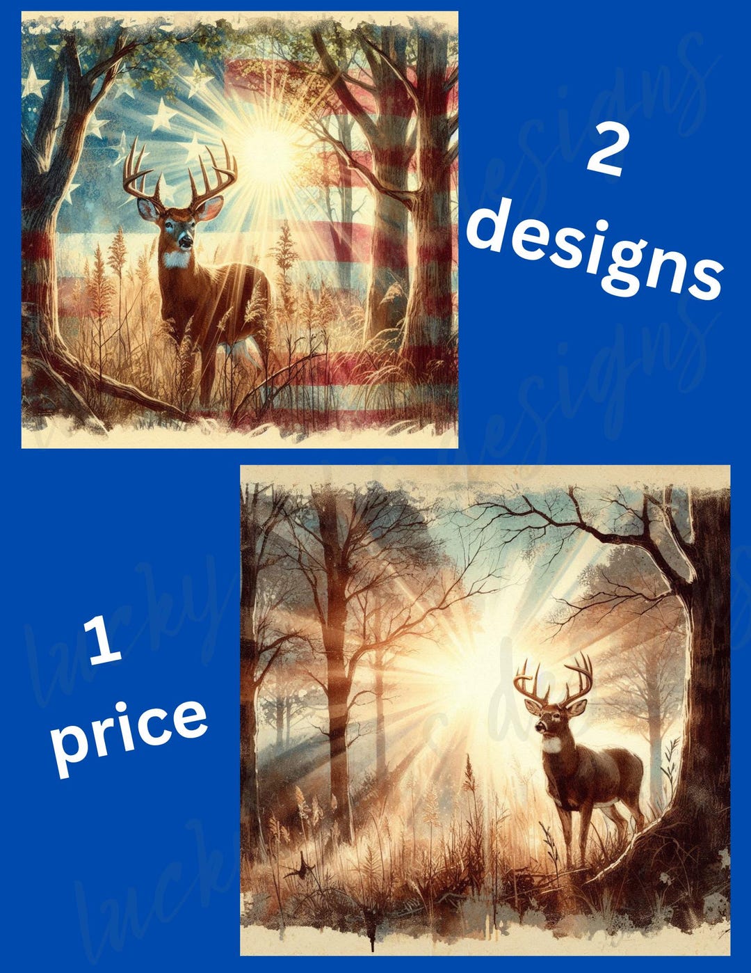 Retro Vintage All American Scene With Buck Deer! PNG Digital Download ...