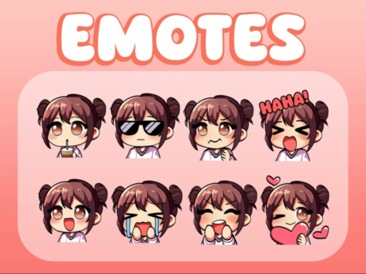 Cute Chibi Girl Emote Pack 8 Custom Twitch Emotes Cozy Girl Aesthetic ...