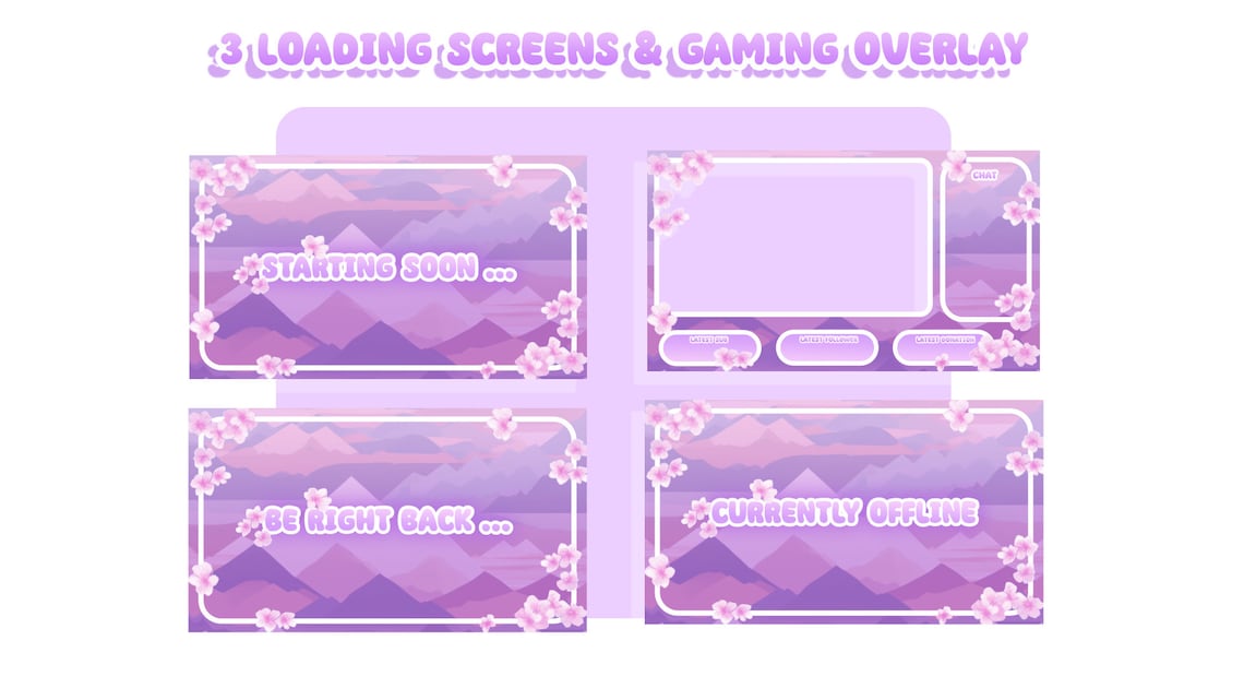 Cute Cherry Blossom Stream Overlay Package for Twitch Stream Elements ...