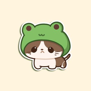 Frog Hat Meme Cat Sticker Cute Stickers Cat Lover Stationery Cat Gifts ...