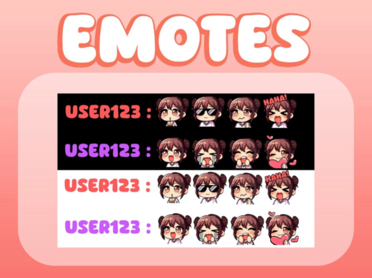 Cute Chibi Girl Emote Pack 8 Custom Twitch Emotes Cozy Girl Aesthetic ...
