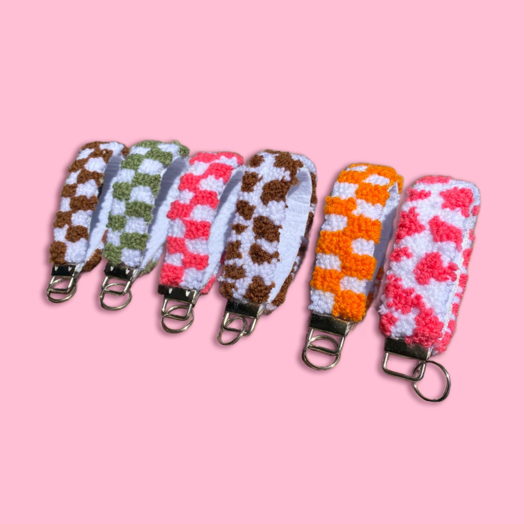 Cute Punch Needle Mini Wristlets Handmade Thick Mini Lanyard Cute Car ...