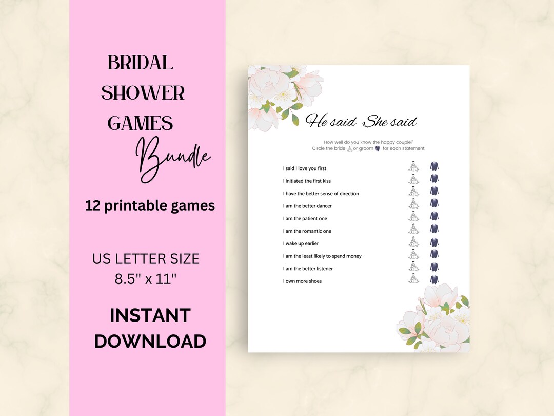 Printable Bridal Shower Games Bundle | Bachelorette Party Games | 12 ...
