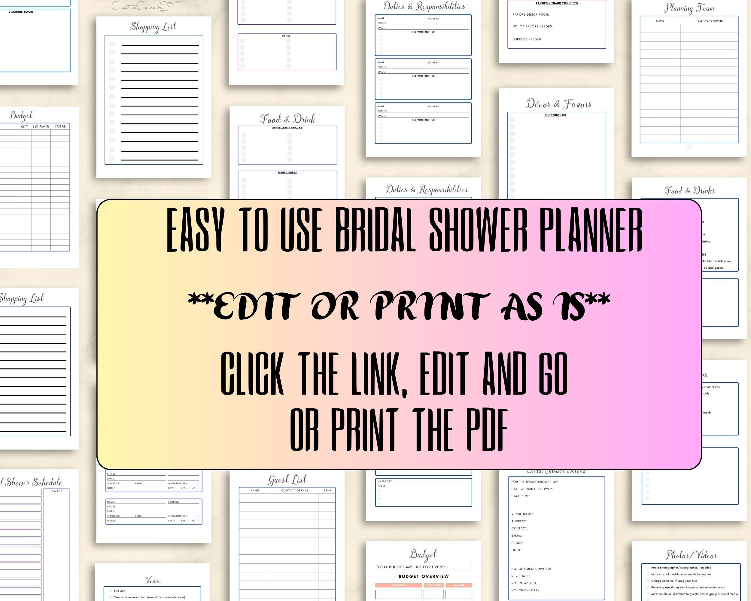 Editable Bridal Shower Planner | Planner Canva Template | Printable ...