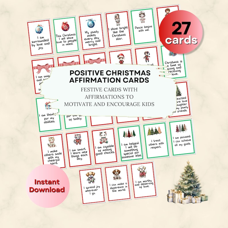 Christmas Affirmation Cards for Kids: Positive Mindset (PDF Download ...
