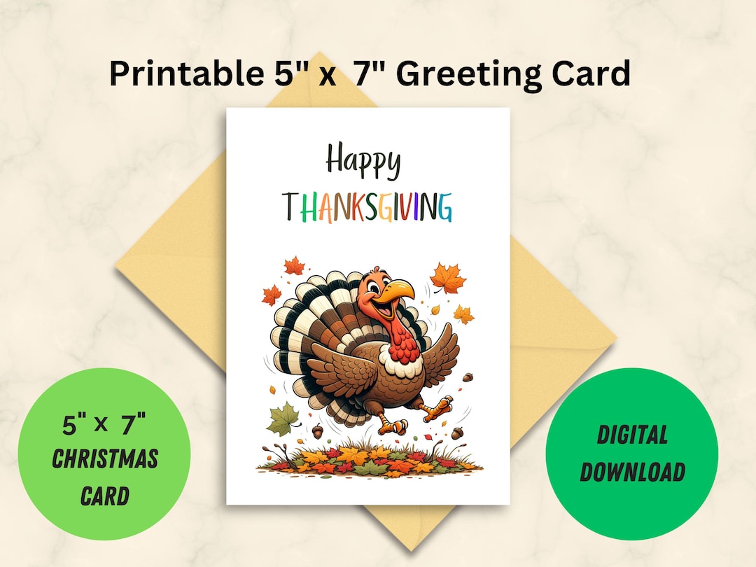 Turkey Thanksgiving Card | Printable Autumn Greeting (PDF - Etsy