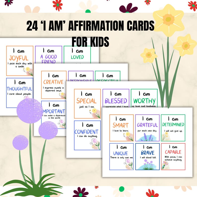 24 'I AM' Affirmation Cards for Kids: Positive Lunchbox Notes (PDF) - Etsy