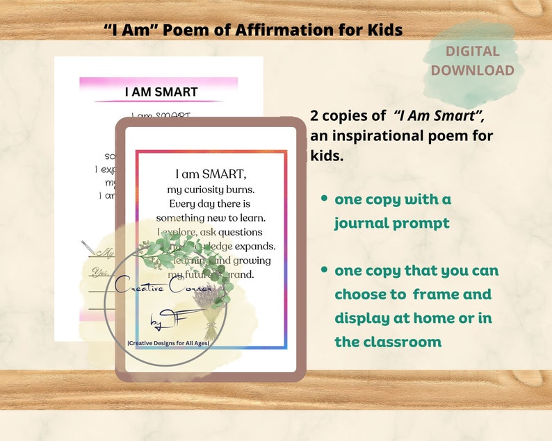 I Am Smart Poem: Positive Affirmation for Kids (digital Download) - Etsy