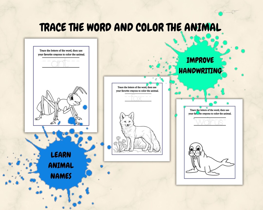 Printable A to Z Animal Coloring Pages With Word Tracing, 41 Fun ...