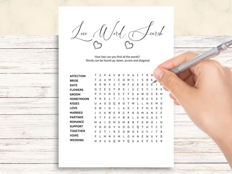 Word Search Puzzle | Fun Bridal Shower Game | Love Word Search ...