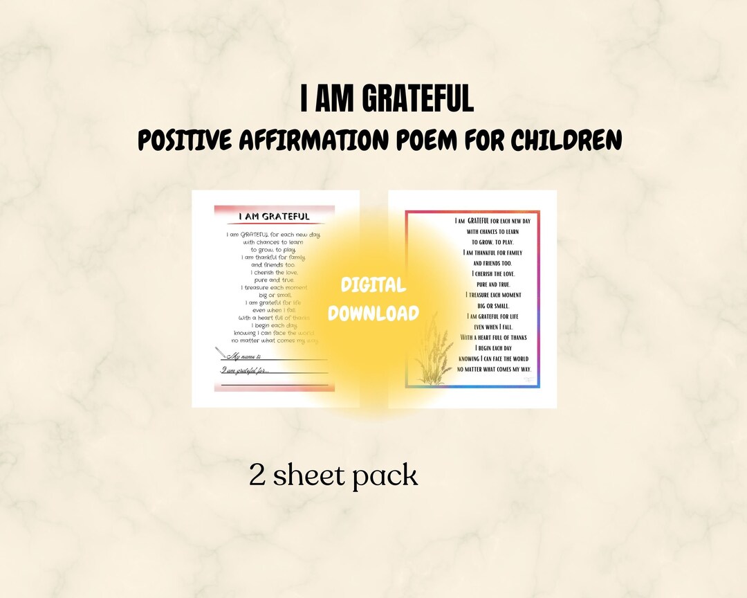 Inspirational Poem for Kids, Poem of Affirmation, Affirmation Journal ...