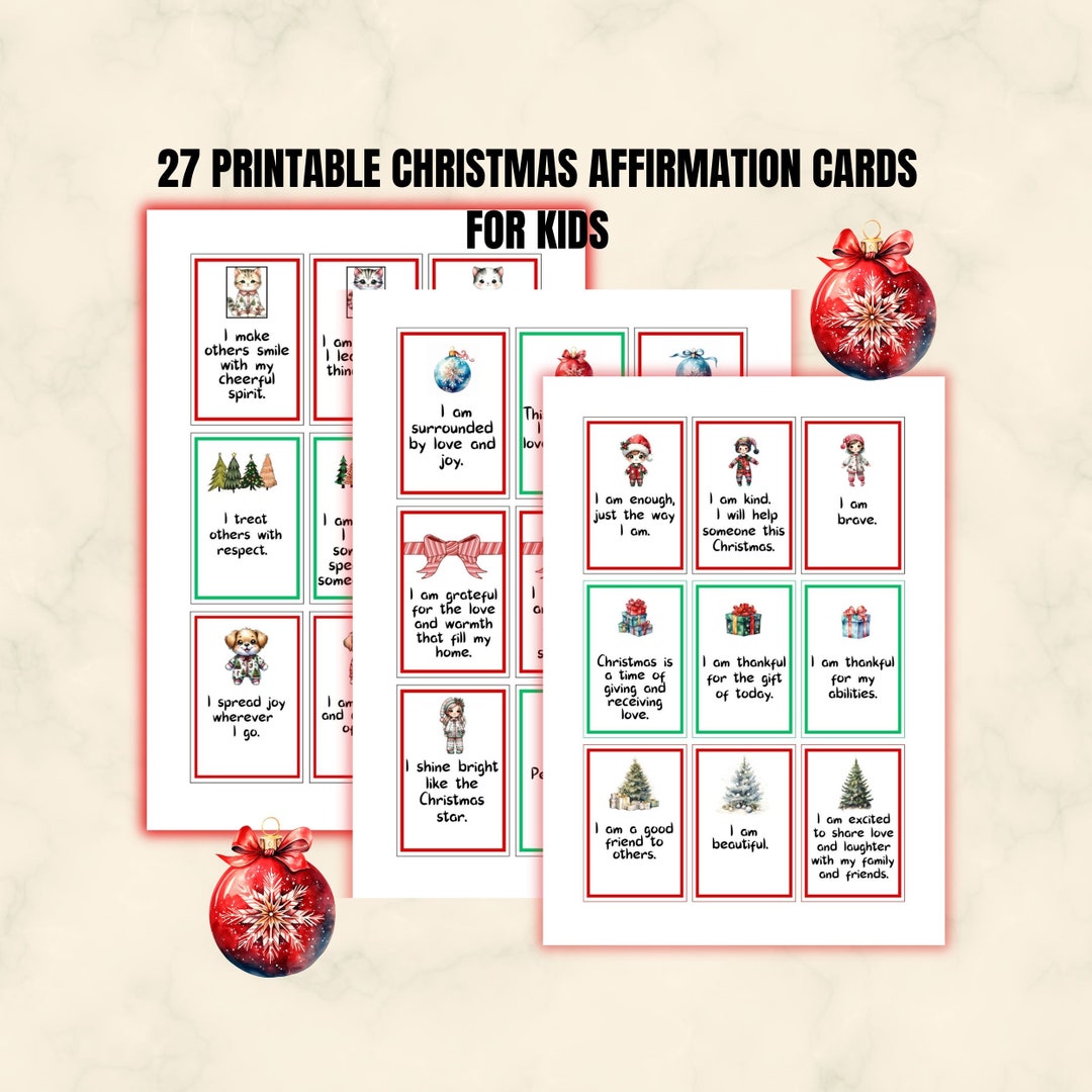 Christmas Affirmation Cards for Kids: Positive Mindset (PDF Download ...