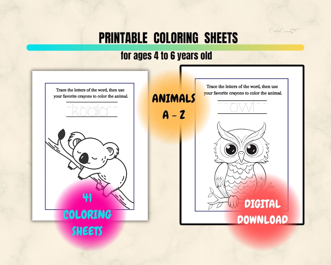 Printable ABC Animal Coloring Pages With Word Tracing, Printable ...