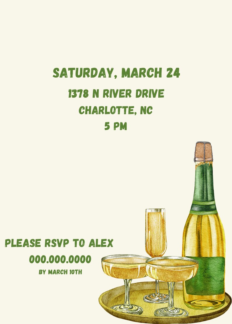 CHAMPAGNE INVITE, Digital Custom Template Perfect for Birthdays ...