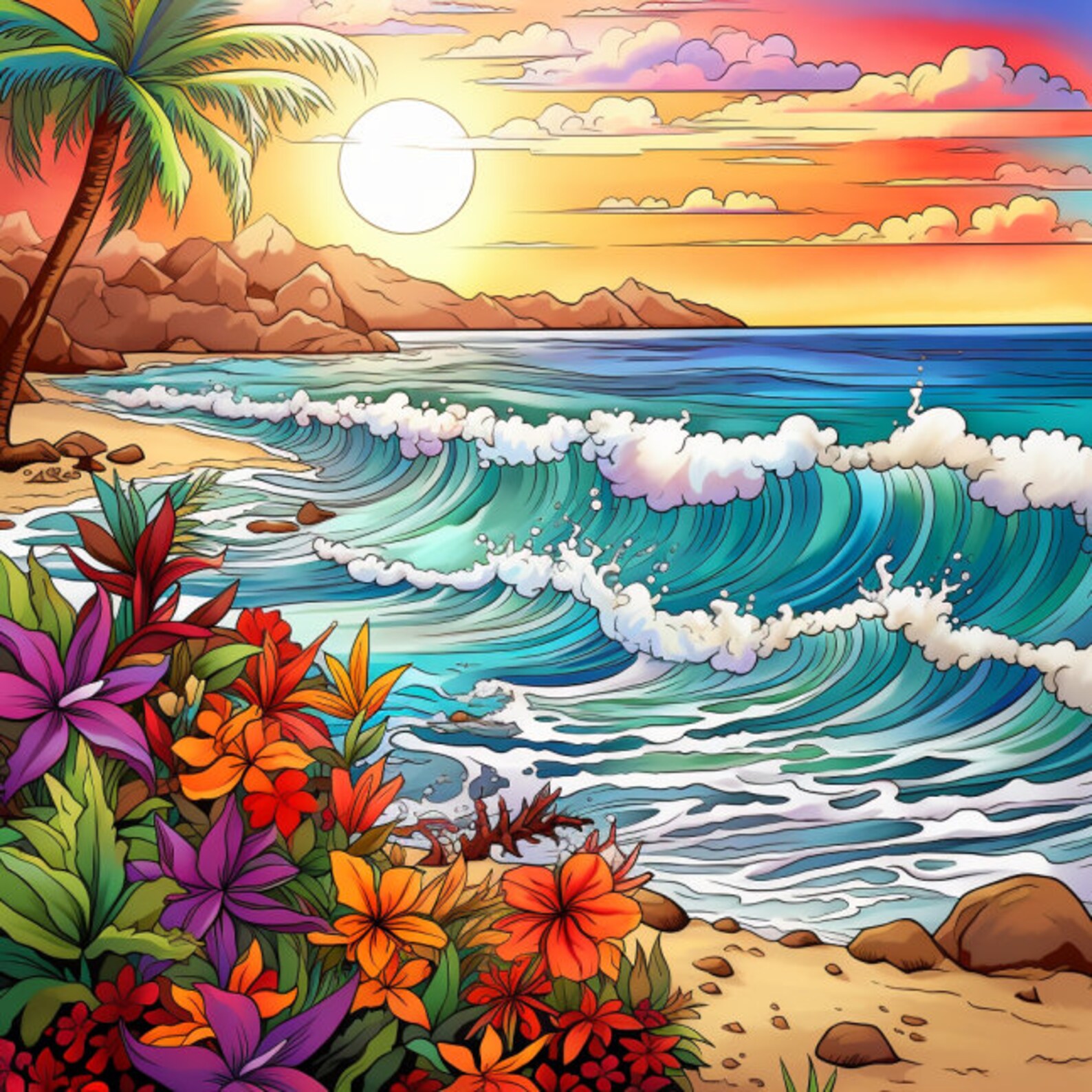 Set of 3 Colorful Beach Images, Beach Images, Colorful Ocean Images ...