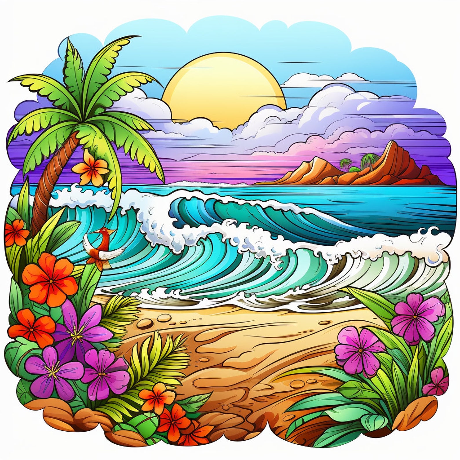 Set of 3 Colorful Beach Images, Beach Images, Colorful Ocean Images ...