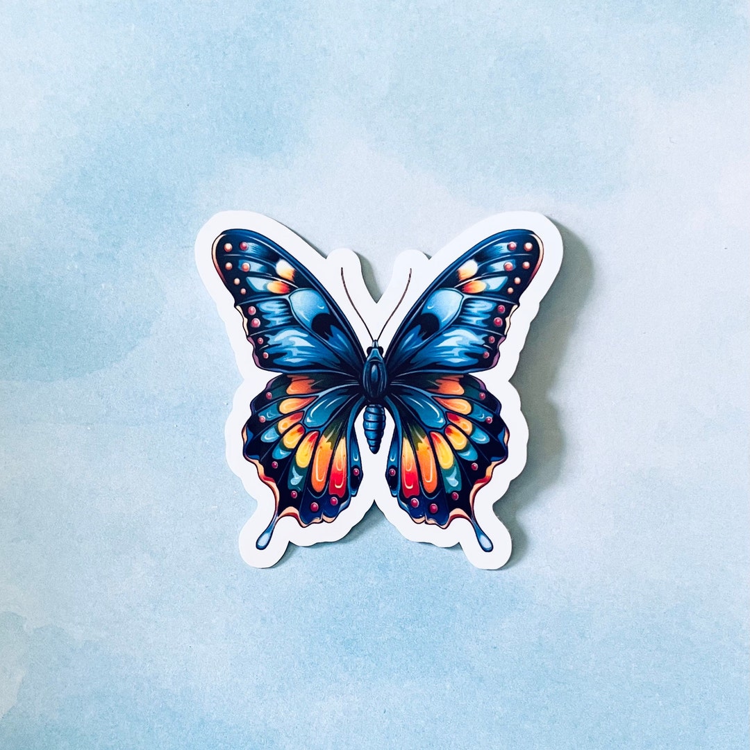 Blue Butterfly Vinyl Sticker - Etsy