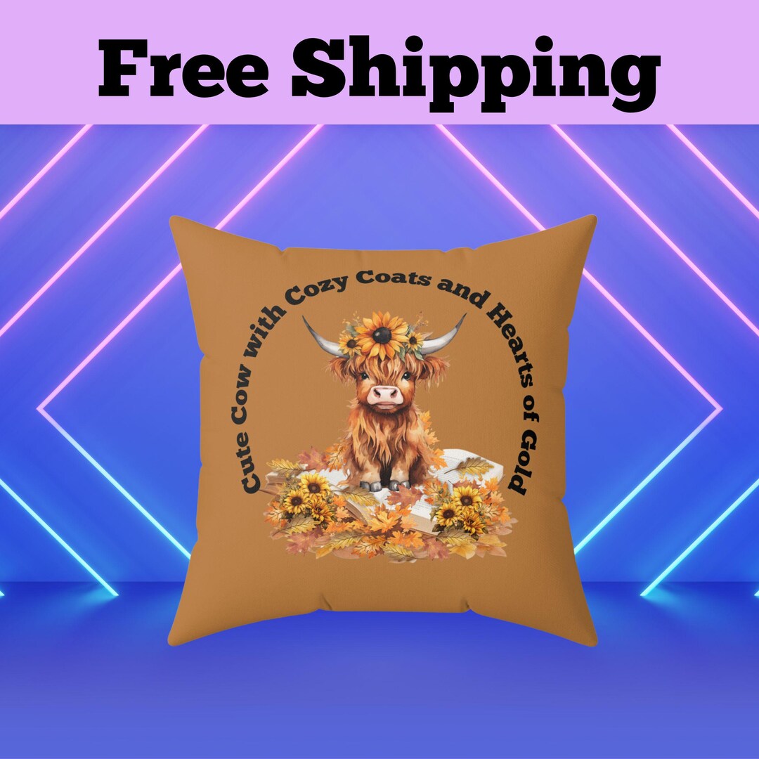 Cute Baby Highland Cow Faux Suede Square Pillow - Etsy