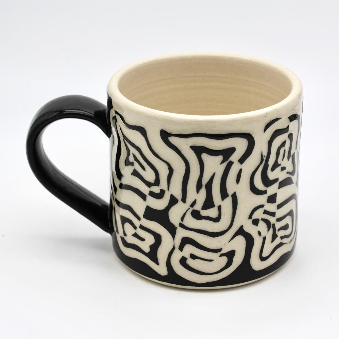 Optical Illusion/squiggle Mug, Sgraffito Carved Black and White Mug ...