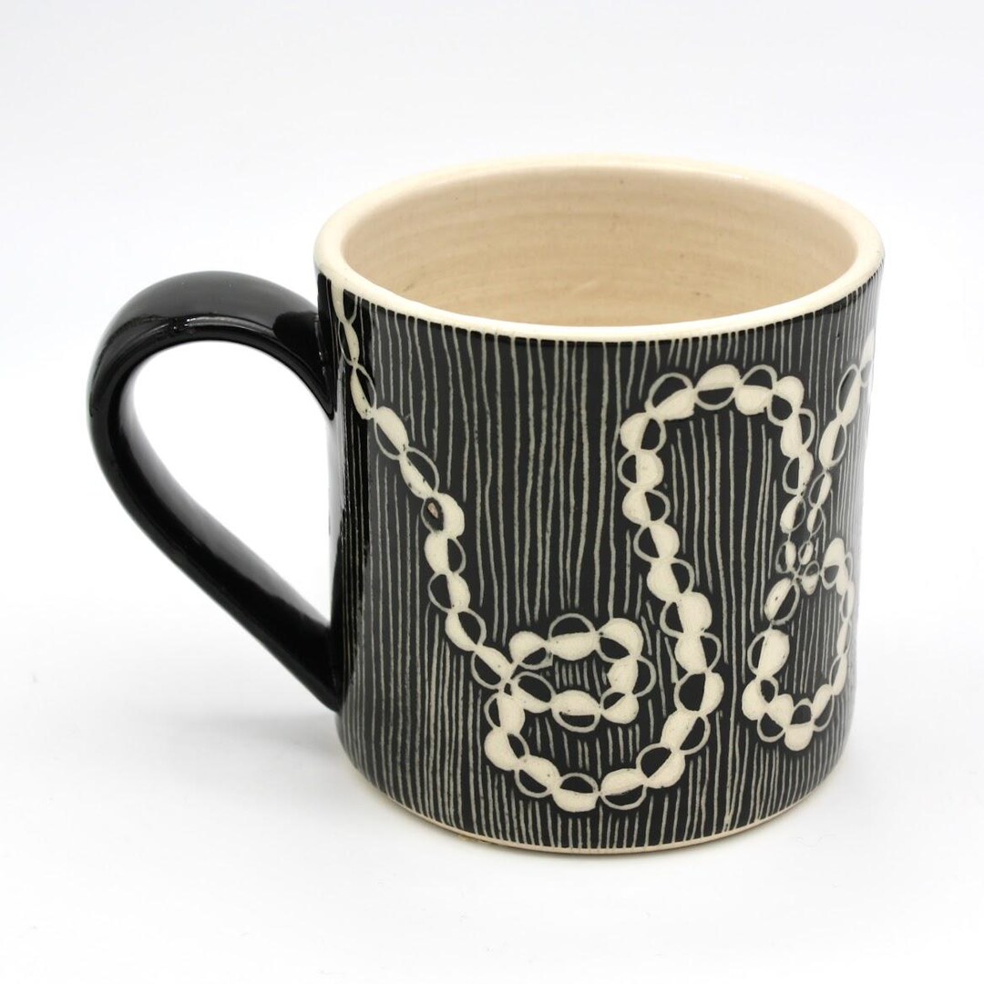 Half-moons and Lines Mug, Sgraffito Carved Black and White Mug, 13oz - Etsy