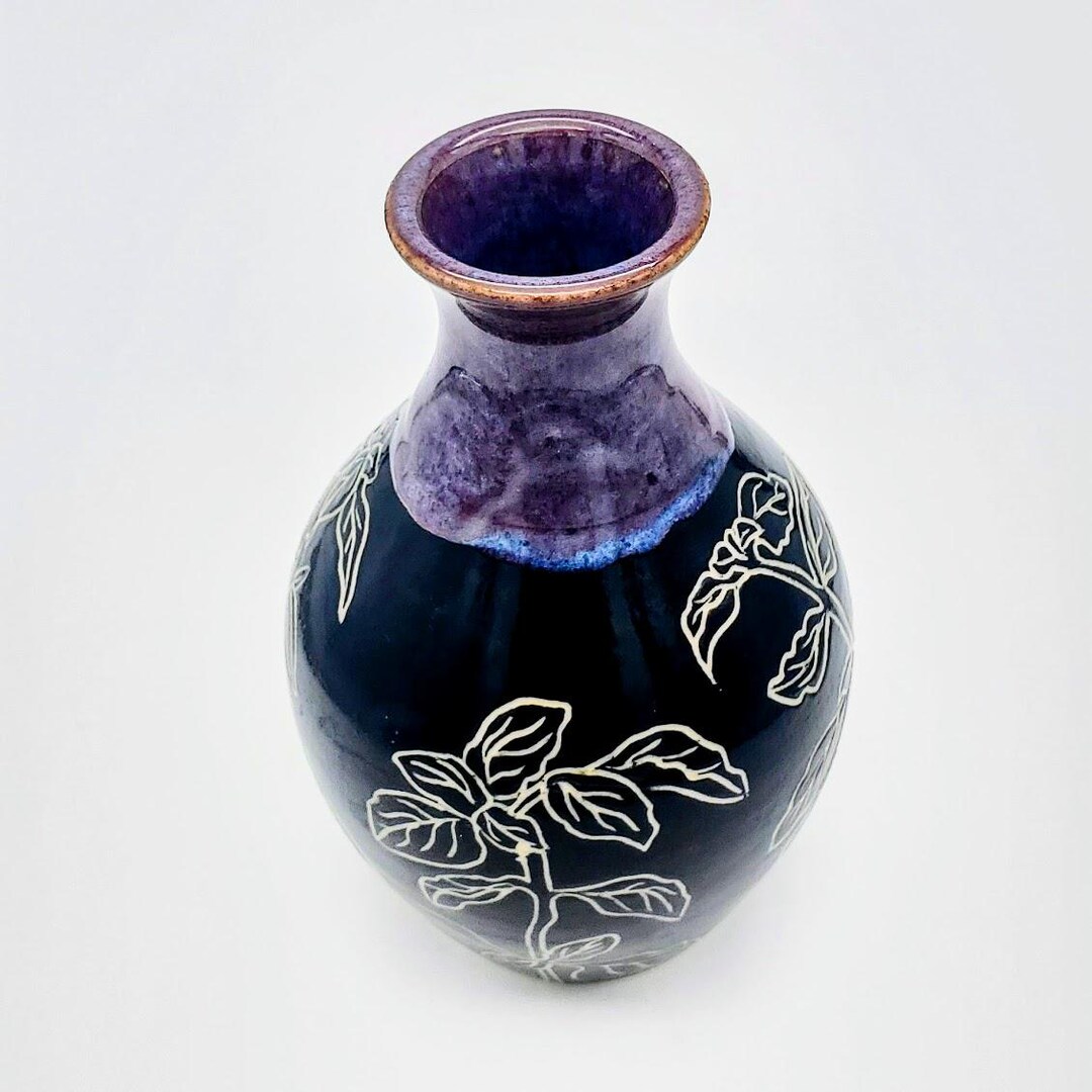 Carved Basil Vase, Purple and Black, Handmade Pottery - Etsy