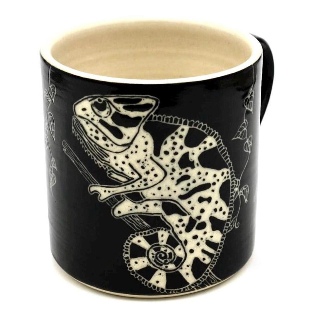 Chameleon and Vines Mug, Sgraffito Carved Black and White Mug, 13oz - Etsy