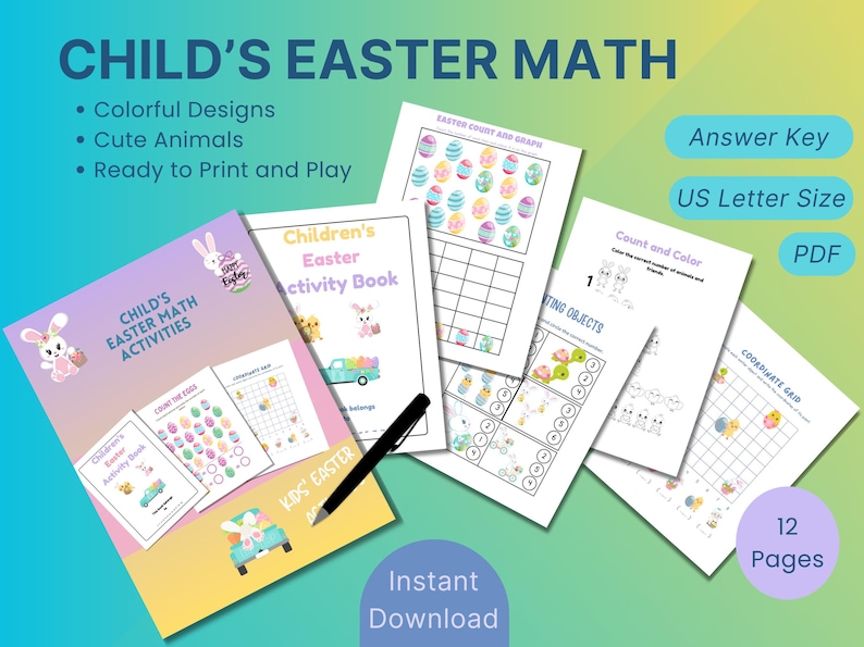 Child's Math Activity Workbook, Printable PDF, 12 Pages, US Letter, 3 ...