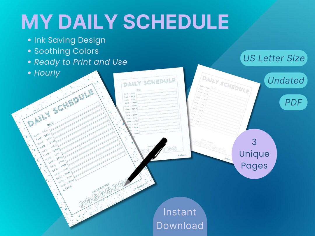 Minimalist Daily Schedule Sheet, Undated Hourly Layout, Printable PDF ...