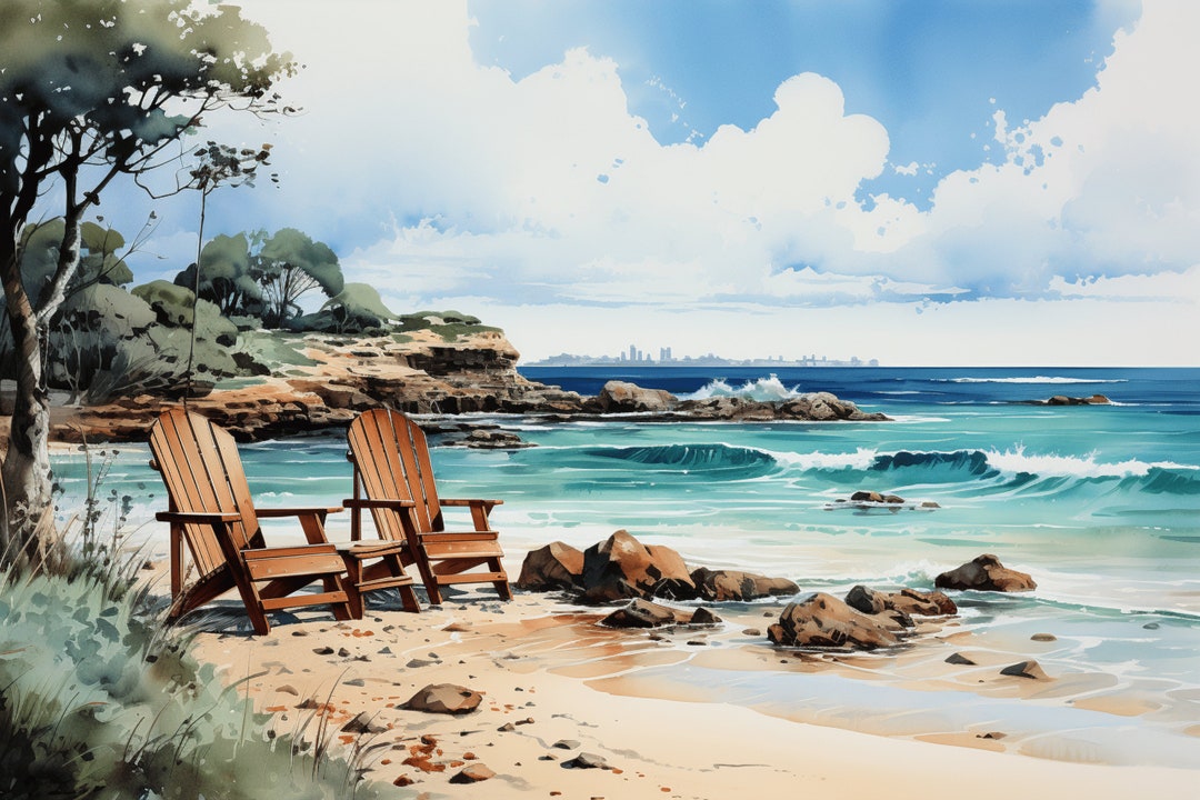 Digital Beach-themed Oil Painting Coastal Wall Art Instant Download ...