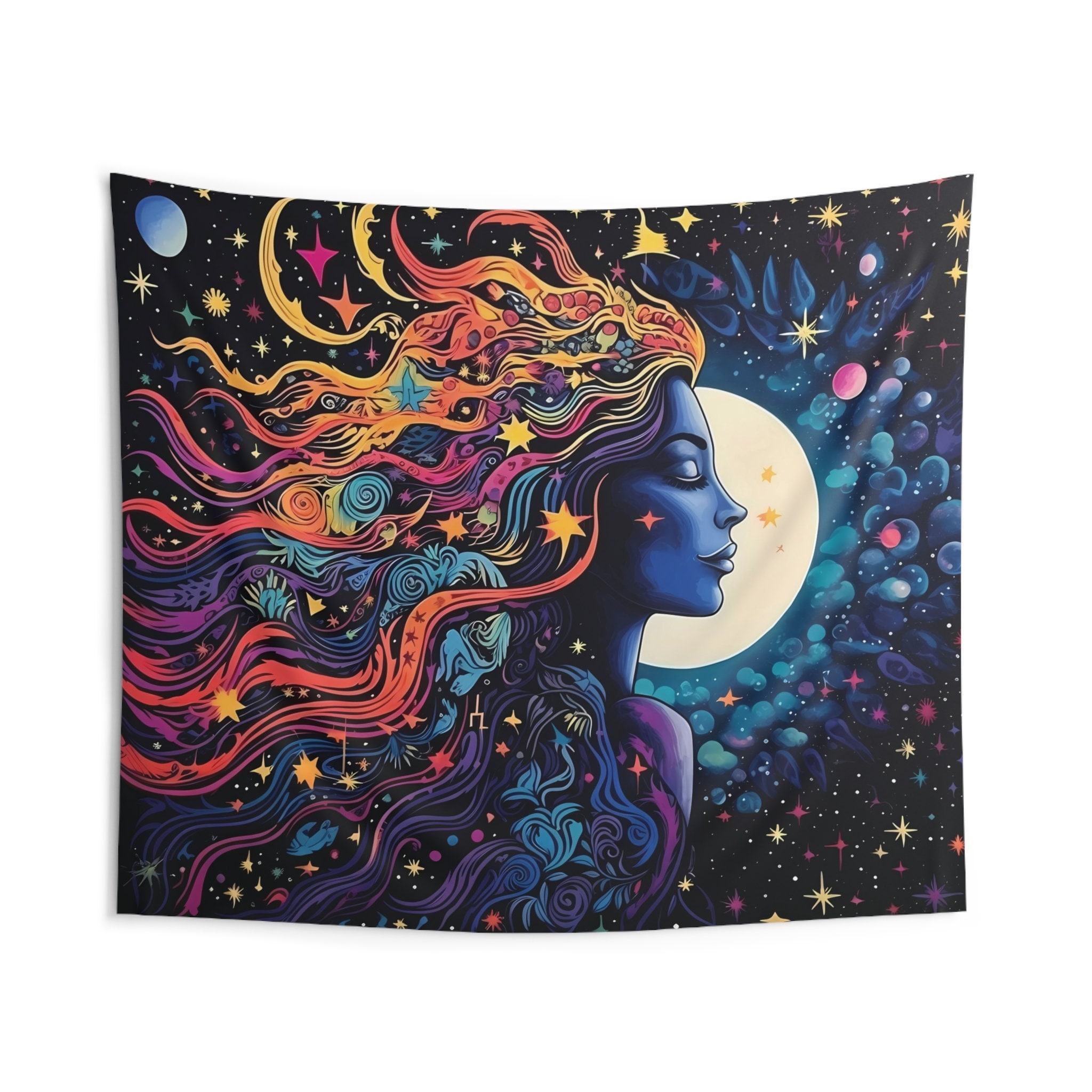 Psychedelic Cosmic Moon Goddess Tapestry, Home Decor, Dorm Decor, Wall ...