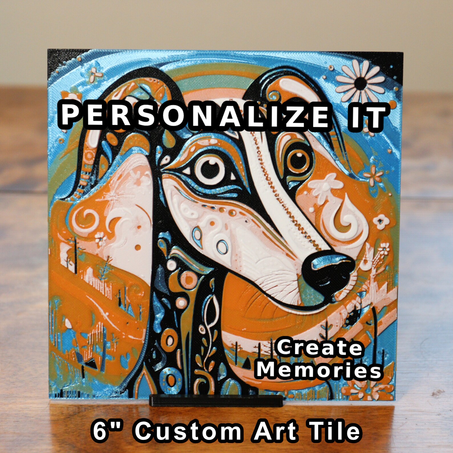 Psychedelic Sight Hound 3D Printed Textured Art Tile - Greyhound Art ...