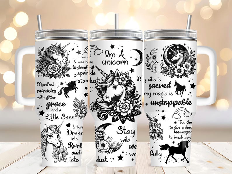 Unicorn Affirmation 40oz Tumbler Laser Engraving Wrap Magical Unicorn ...