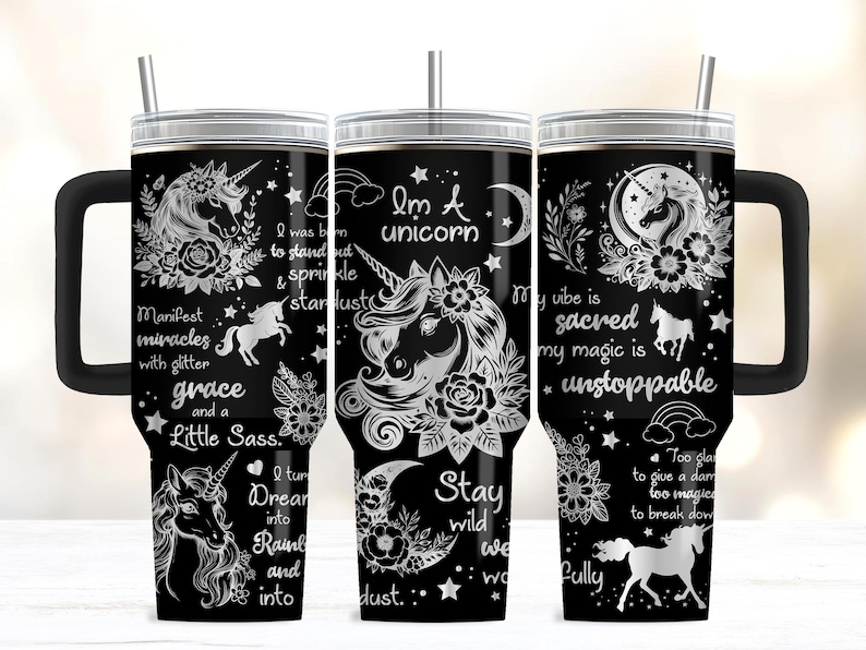 Unicorn Affirmation 40oz Tumbler Laser Engraving Wrap Magical Unicorn ...