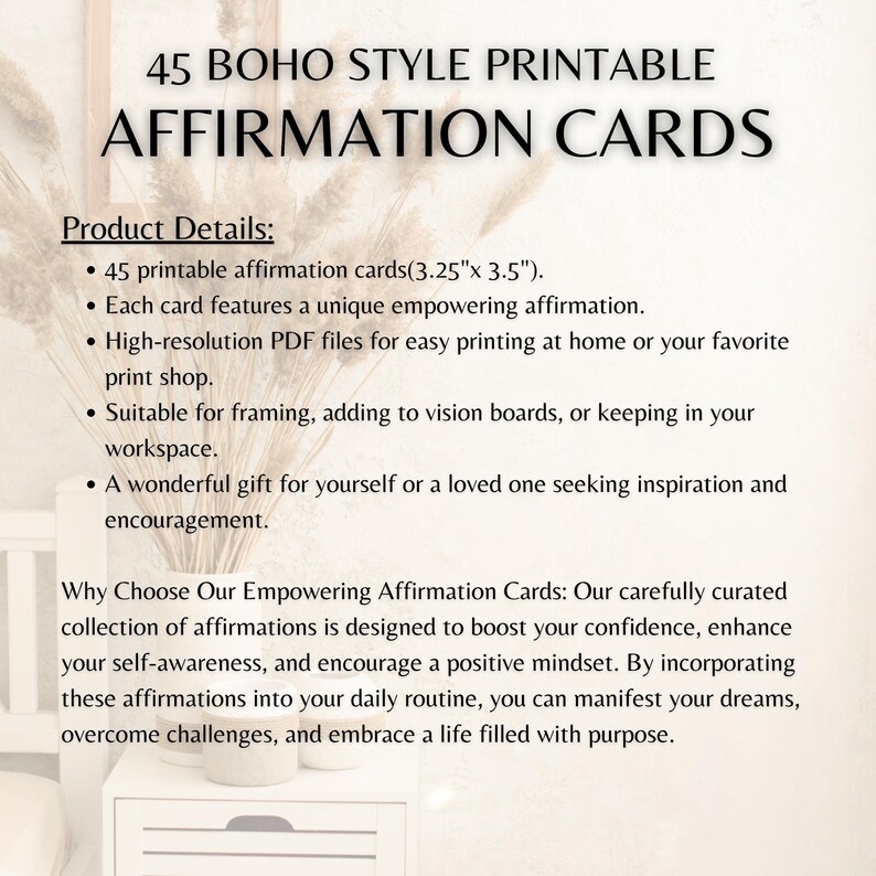 Printable Boho-style Affirmation Cards Bundle Positivity Motivation ...