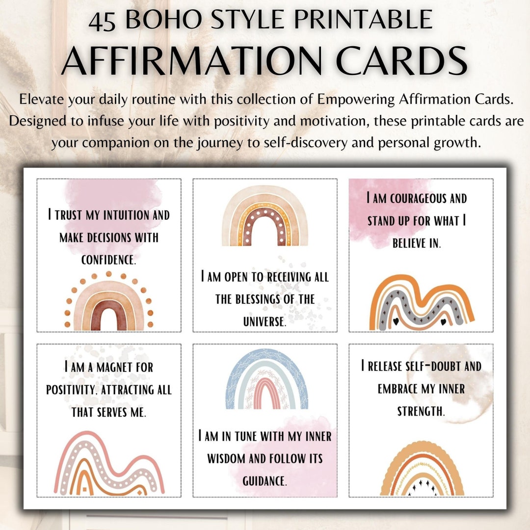 Printable Boho-style Affirmation Cards Bundle Positivity Motivation ...