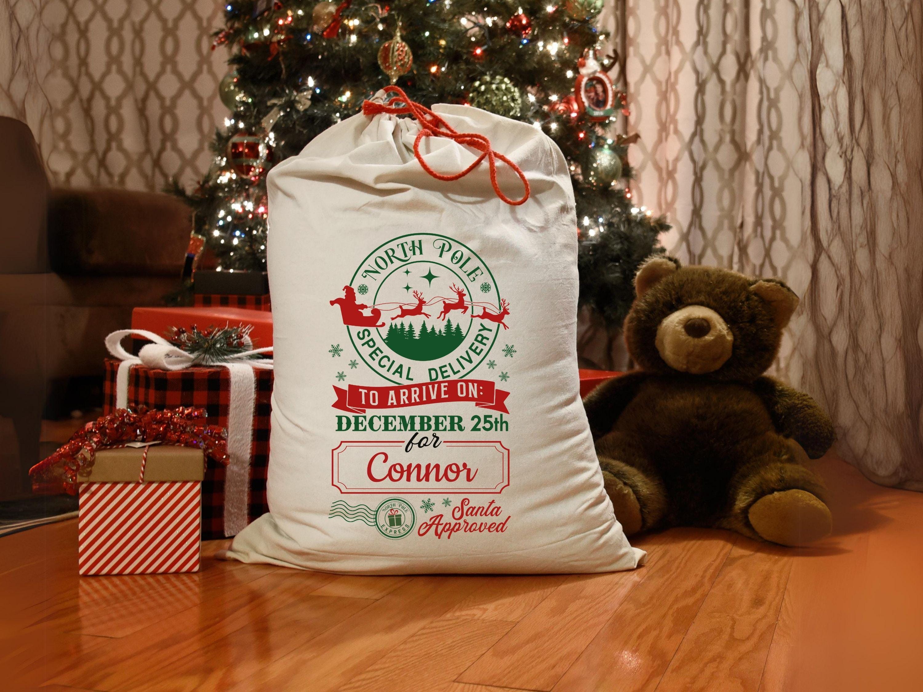 Custom Name Santa Sack, Cotton Christmas Gift Sack - Etsy