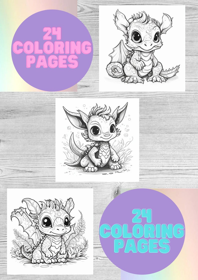 24 Baby Woodland Dragon Fantasy Coloring Page Book, for Adults and Kids ...