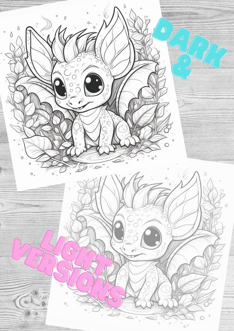 24 Baby Woodland Dragon Fantasy Coloring Page Book, for Adults and Kids ...