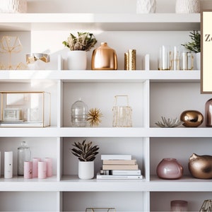 Modern Pink & Gold Office Bookcase Zoom Background | Virtual Background ...