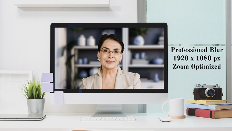 Modern Classic Blue & White Home Office Zoom Background Professional ...