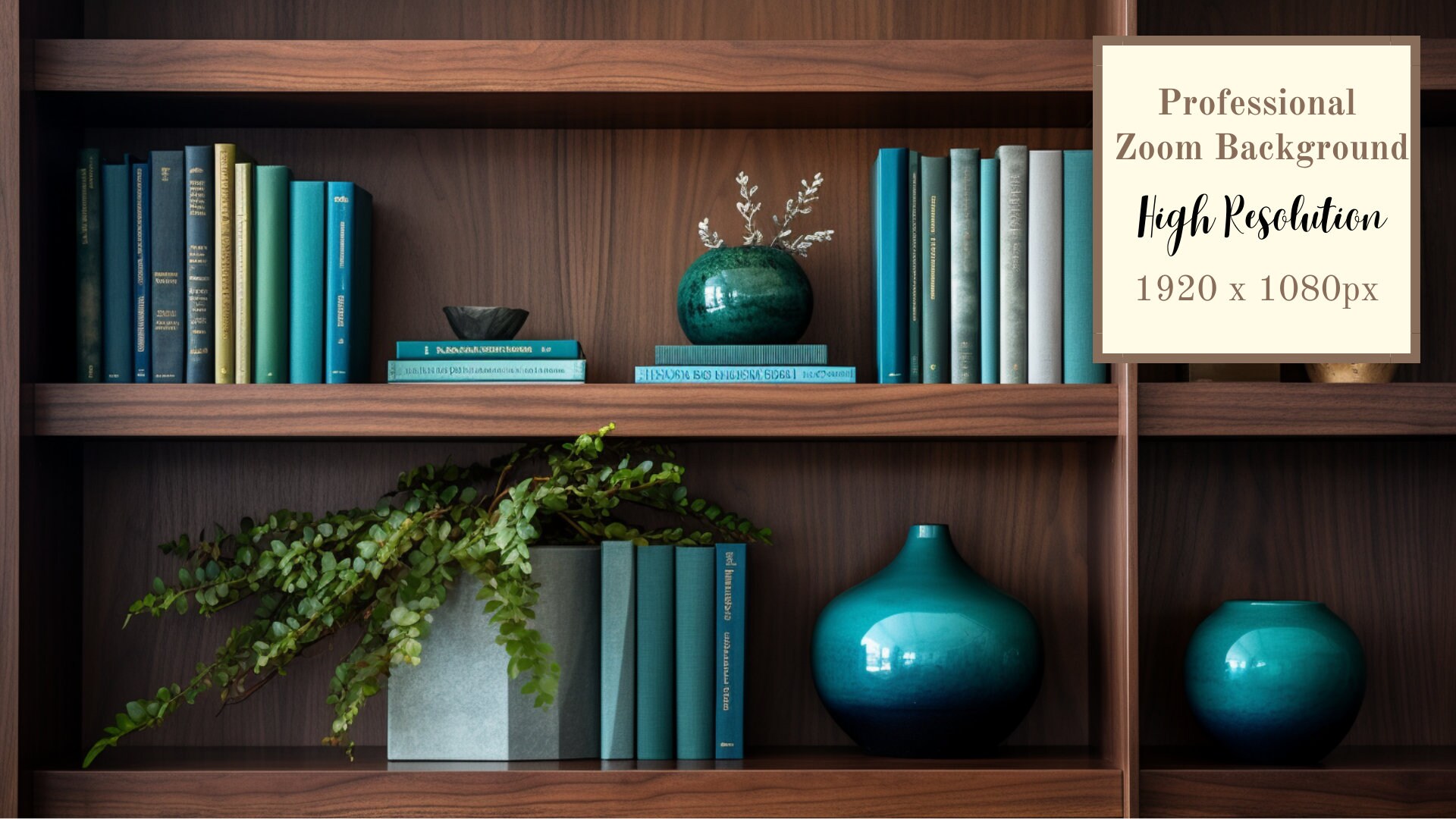 Modern Teal Walnut Shelves Zoom Background | Professional Virtual ...