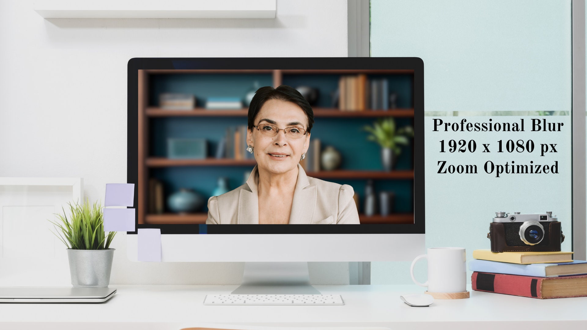 Modern Teal Walnut Bookshelf Zoom Background | Professional Virtual ...
