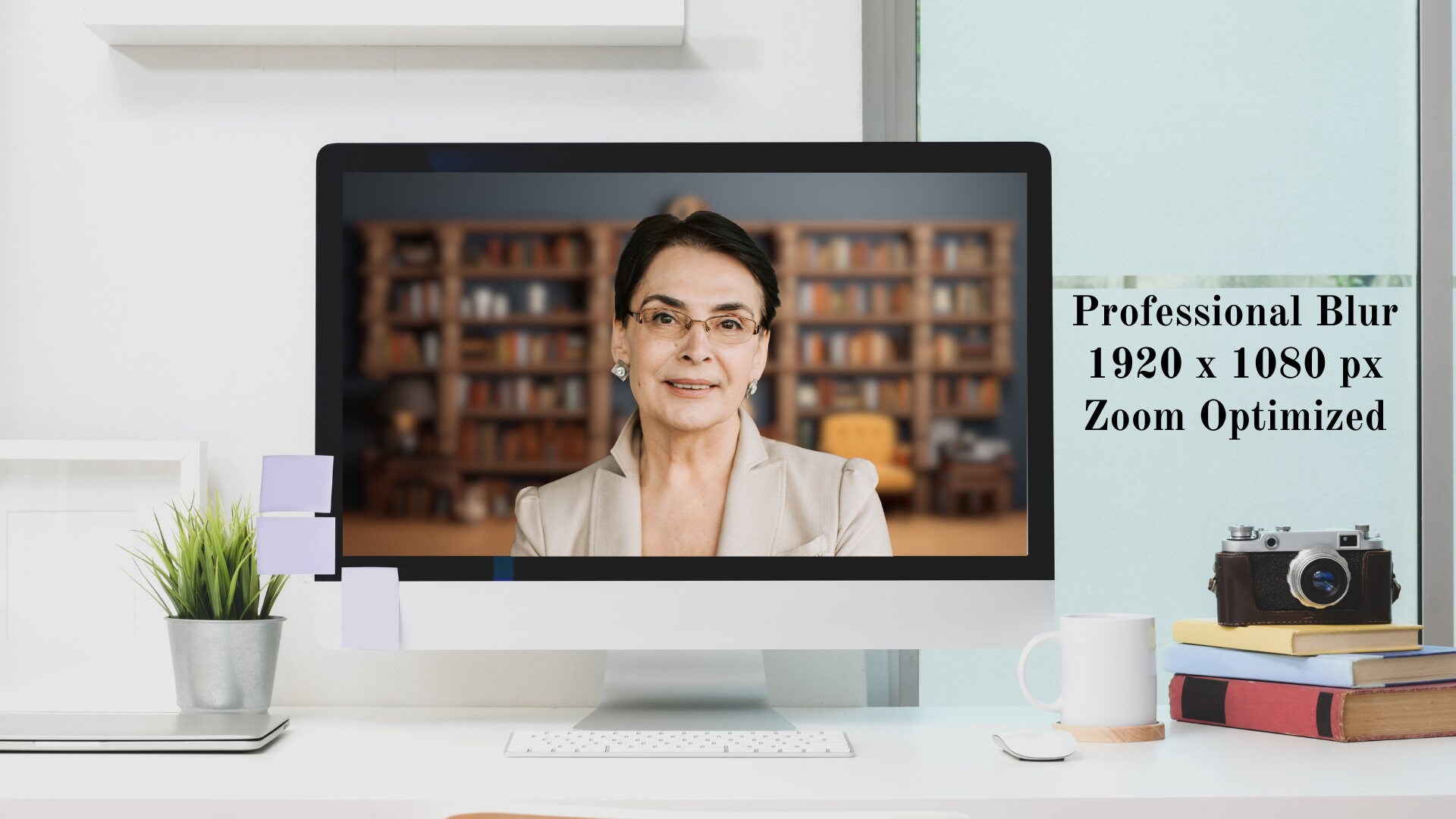 Cozy Library Home Office Zoom Background Virtual Background for Zoom ...