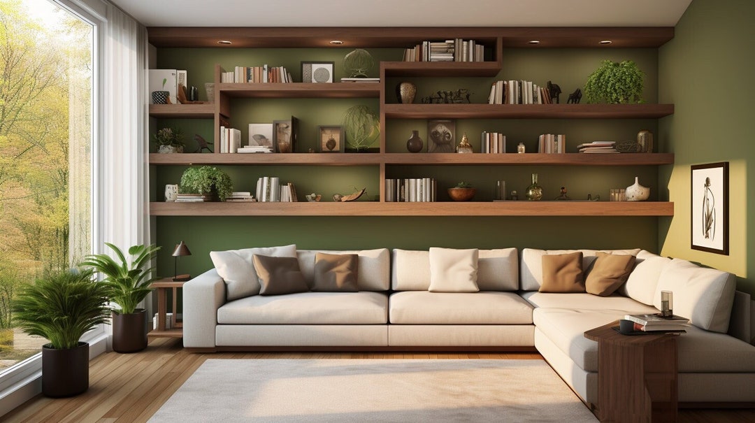 Modern Green Living Room Home Zoom Background | Virtual Background for ...