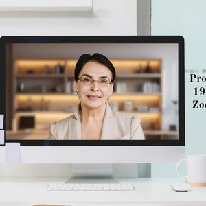 Modern Light Beige Office Bookcase Zoom Background | Professional ...