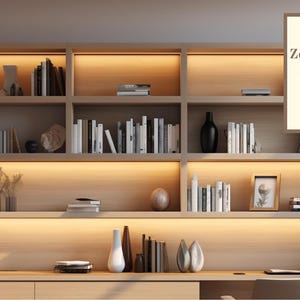 Modern Light Beige Office Bookcase Zoom Background | Professional ...