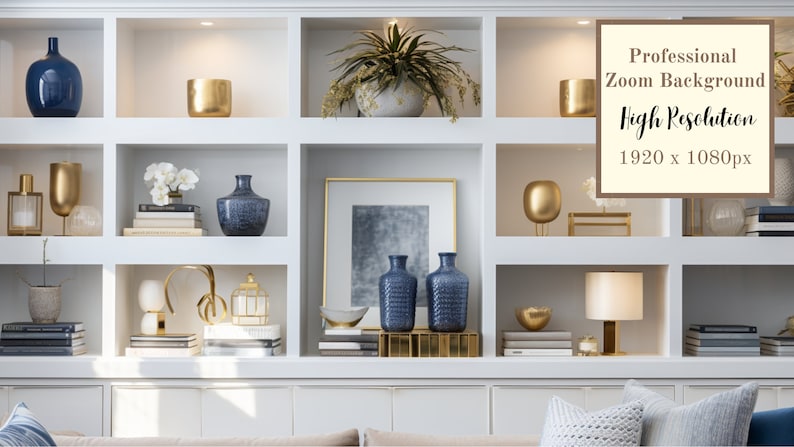 Blue Modern Home Office Shelving Zoom Background | Professional Virtual ...