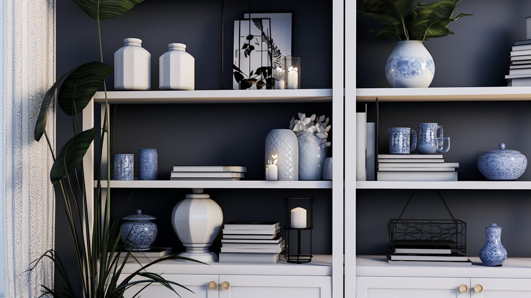 Modern Classic Blue & White Home Office Zoom Background | Professional ...