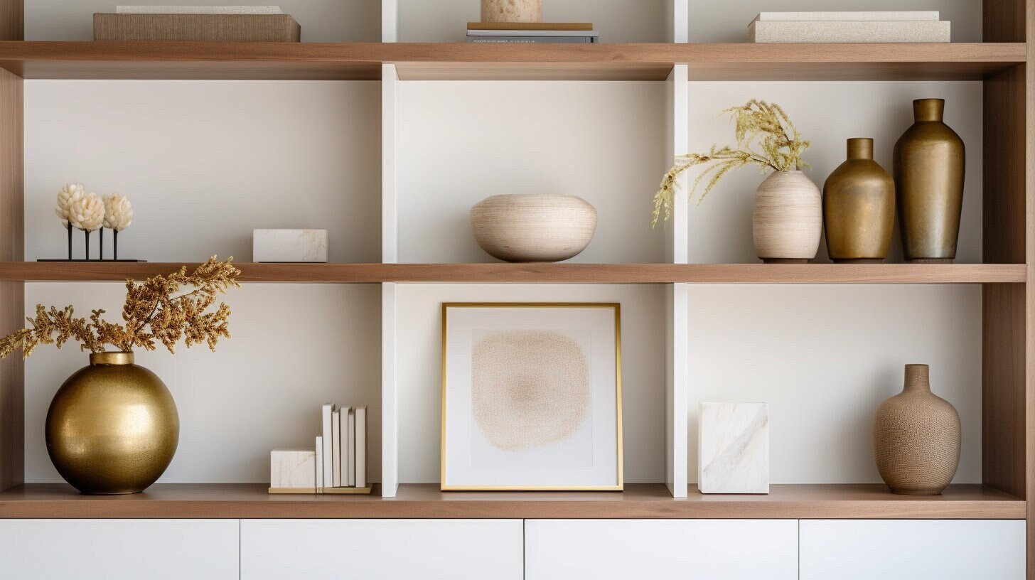 Modern Boho Gold Built-in Bookcase Zoom Background | Professional ...